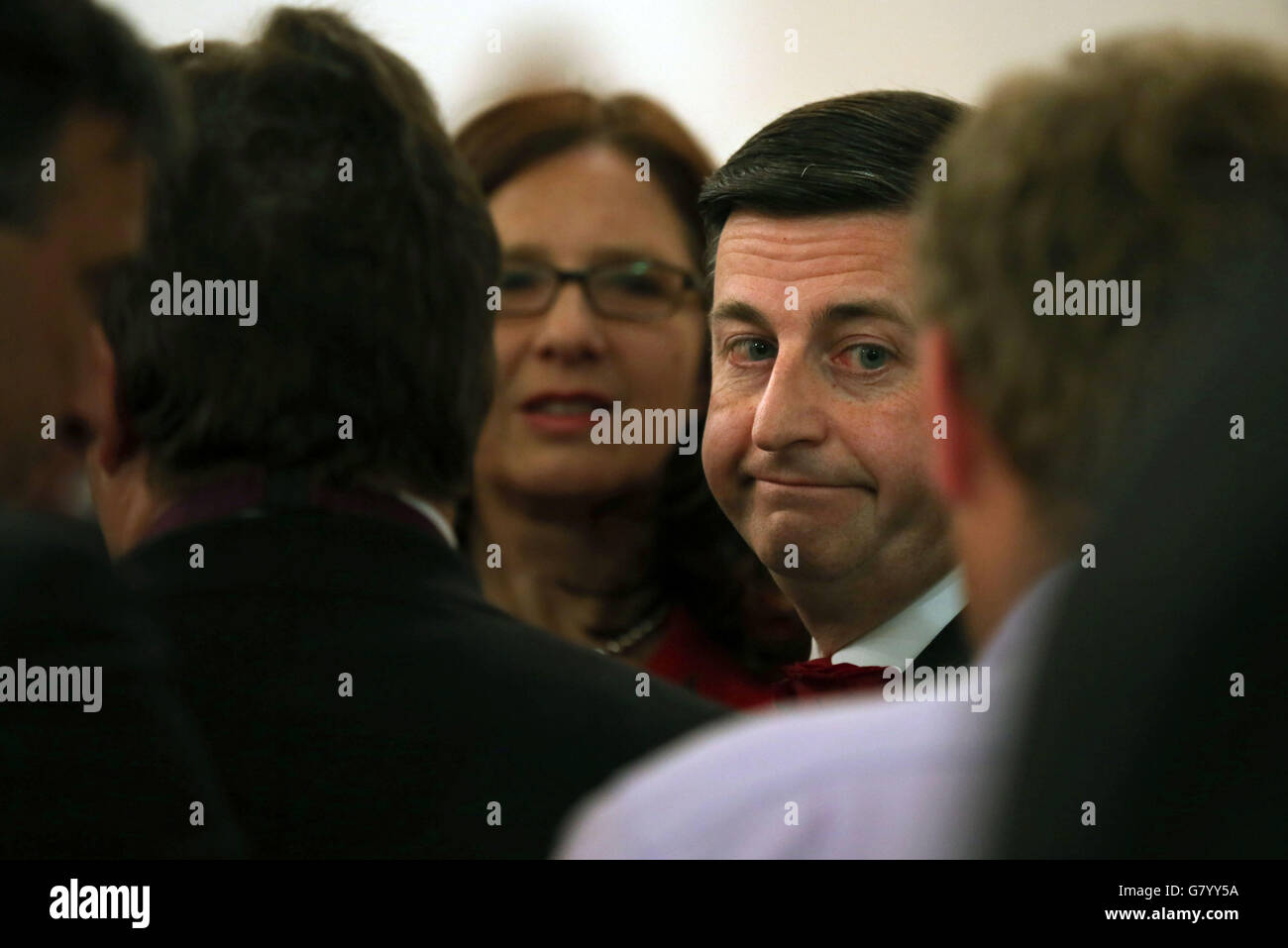 Labour's Douglas Alexander looks on as SNP's Mhairi Black is named as ...