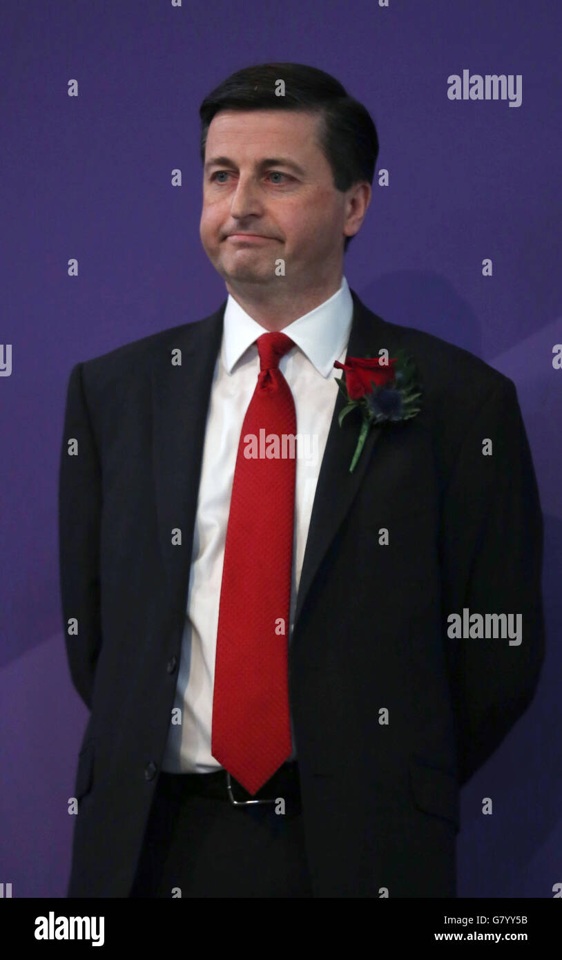 Labour's Douglas Alexander looks on as SNP's Mhairi Black is named as ...