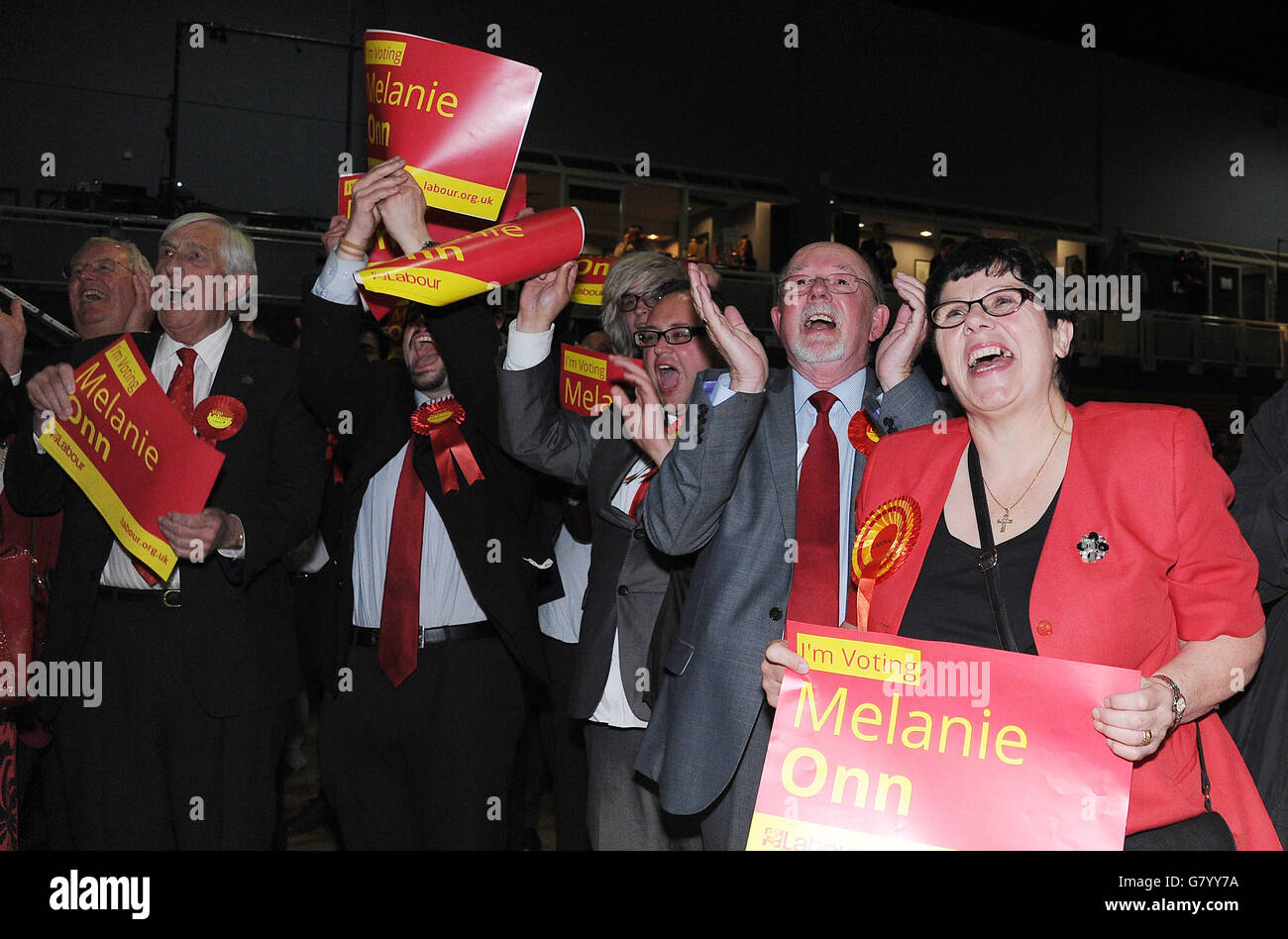Labour supporters celebrate after Melanie Onn, Labour candidate for ...