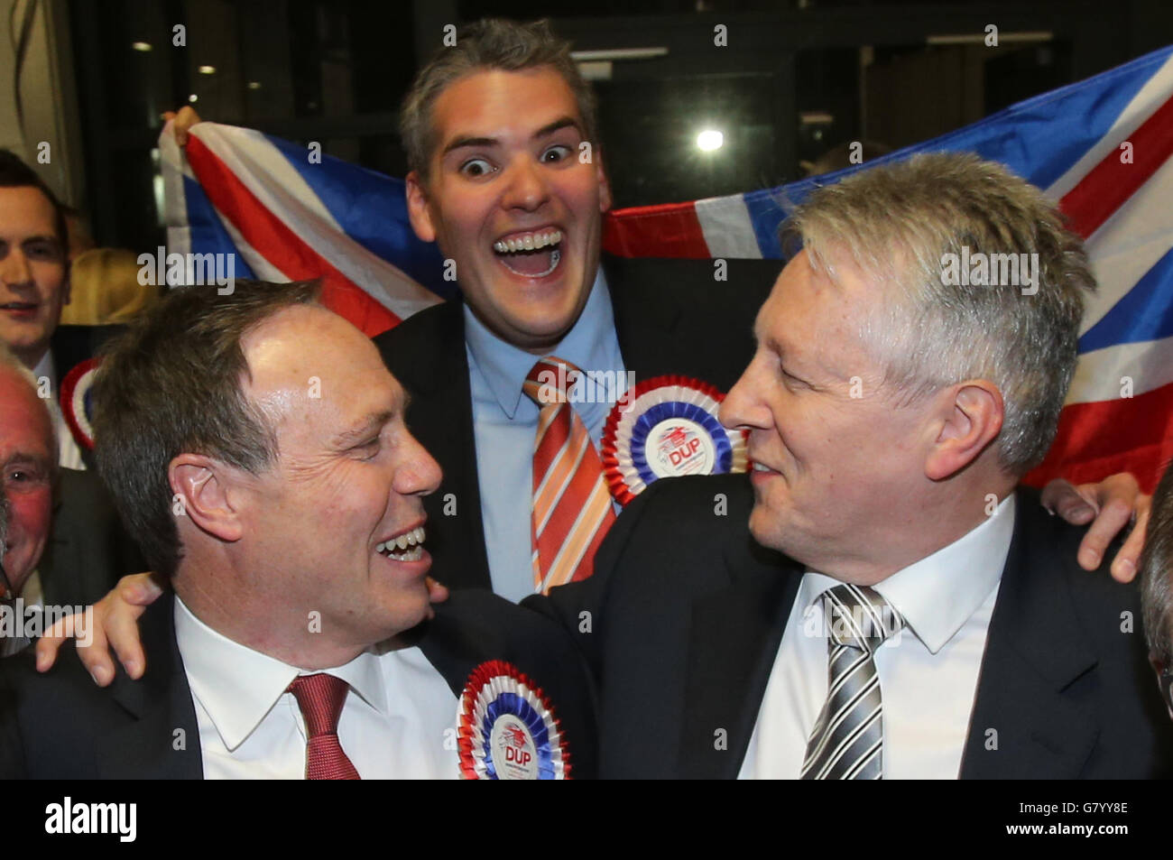 DUP Leader Peter Robinson celebrate their General Election results with ...
