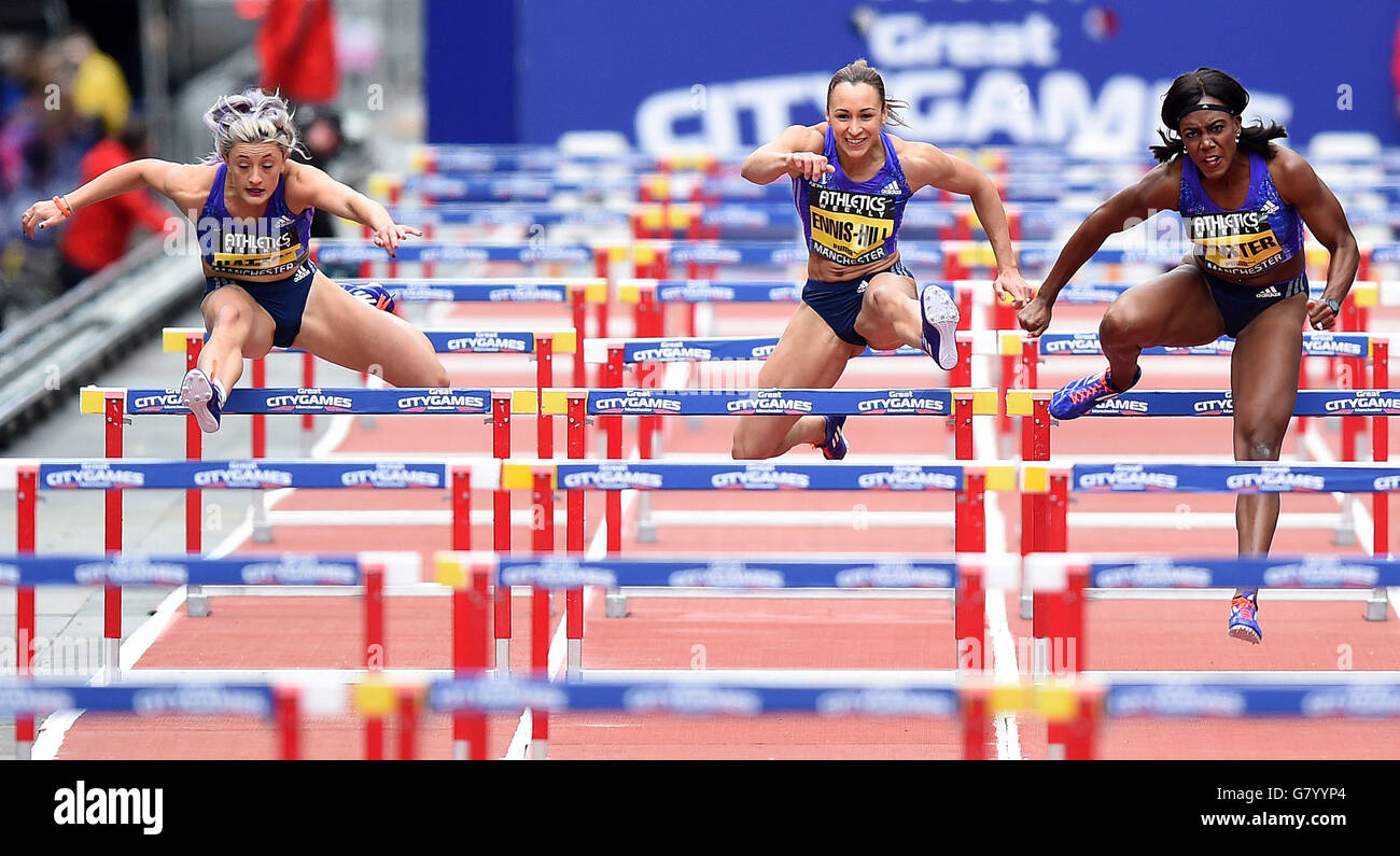 Jessica Ennis-Hill in action during the Women's 100m Hurdles with ...
