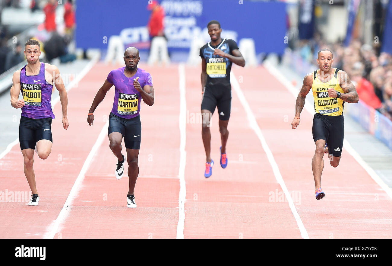 Churandy Martina (second left) wins the Men's 150m with Danny Talbot ...