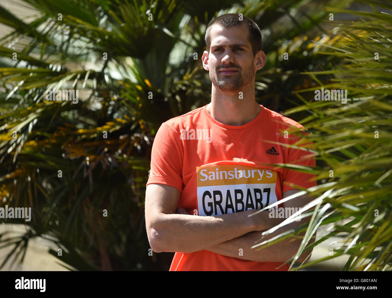 British high jumper Robbie Grabarz poses for photos in Victoria Square ...