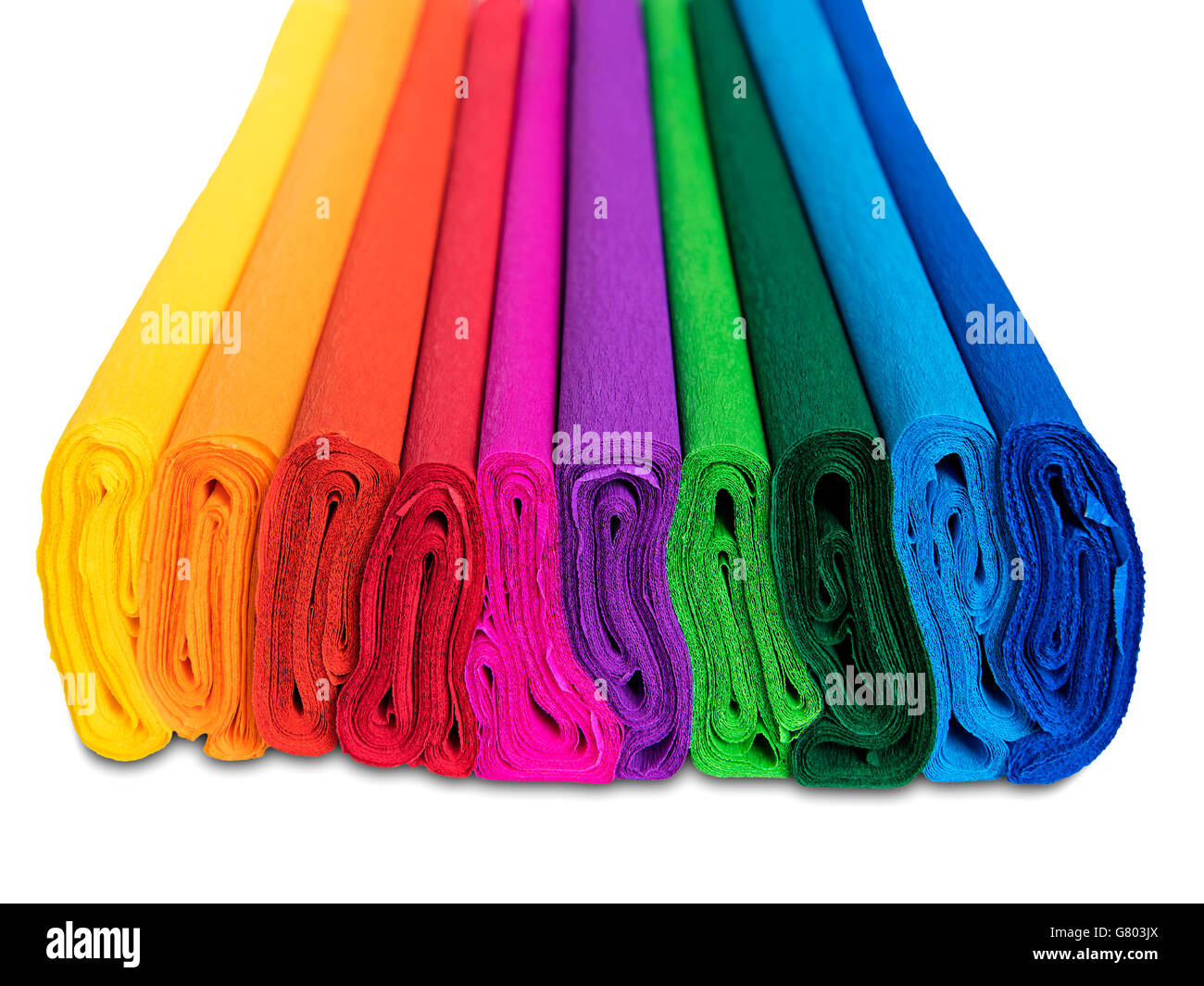 rolls of colored corrugated paper closeup isolated on white background ...
