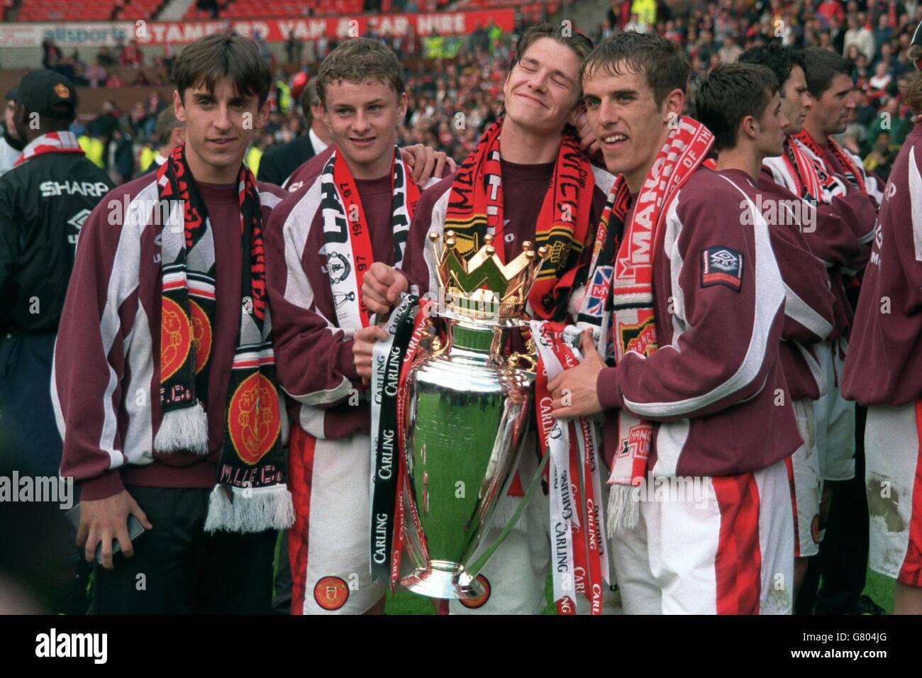 l-r Gary Neville, Ole Gunnar Solskjaer, David Beckham and Phil Neville ...