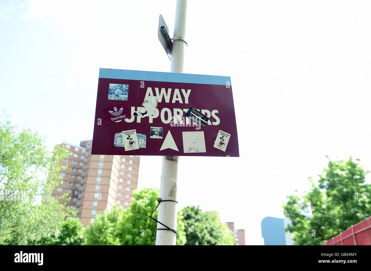 A sign for away supporters outside the ground before the game Stock ...
