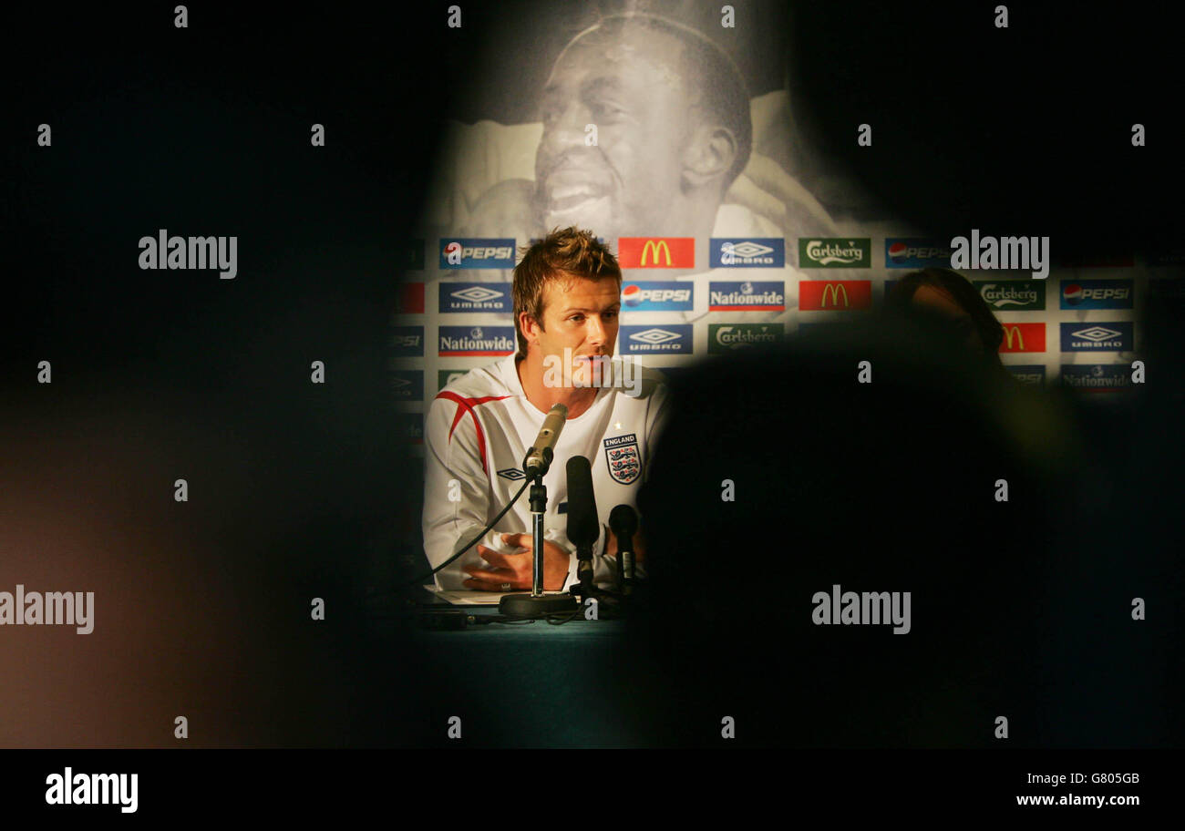 England's David Beckham in a press conference wearing the new England ...