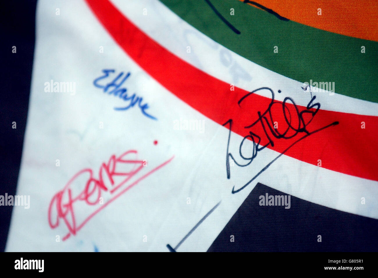 Zara Phillips' signiture on the London 2012 olympic bid flag Stock ...