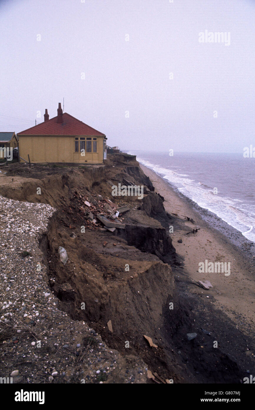 Crumbling cliffs at Skipsea on the East Coast, where rapid erosion is ...