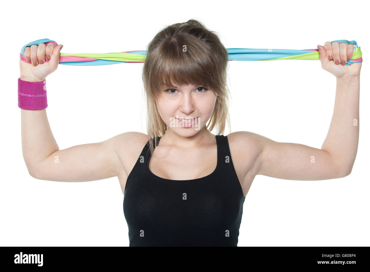 woman exercise with elastic Stock Photo - Alamy