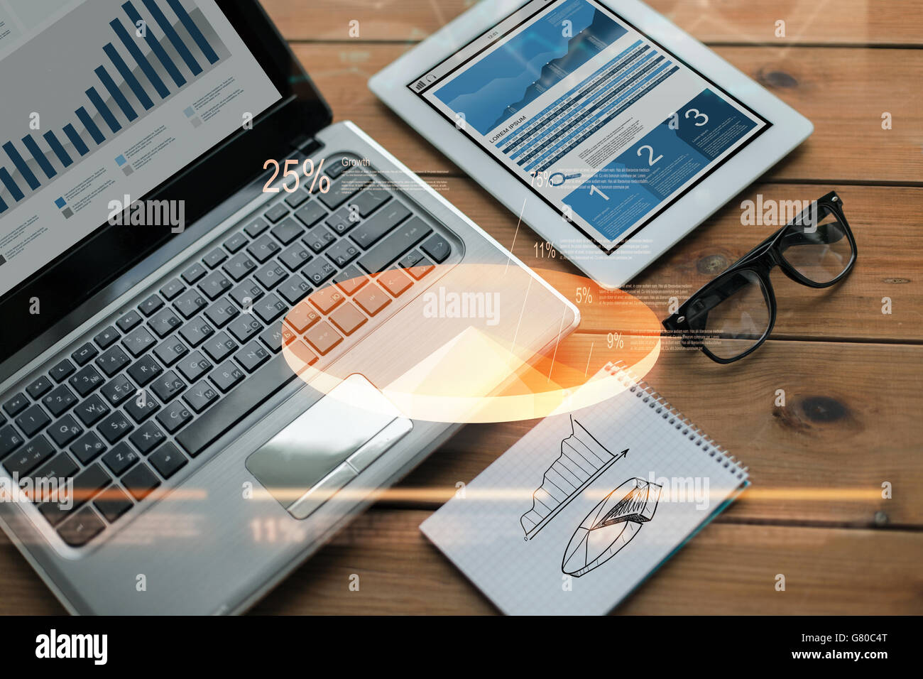 close up of on laptop, tablet pc and notebook Stock Photo - Alamy