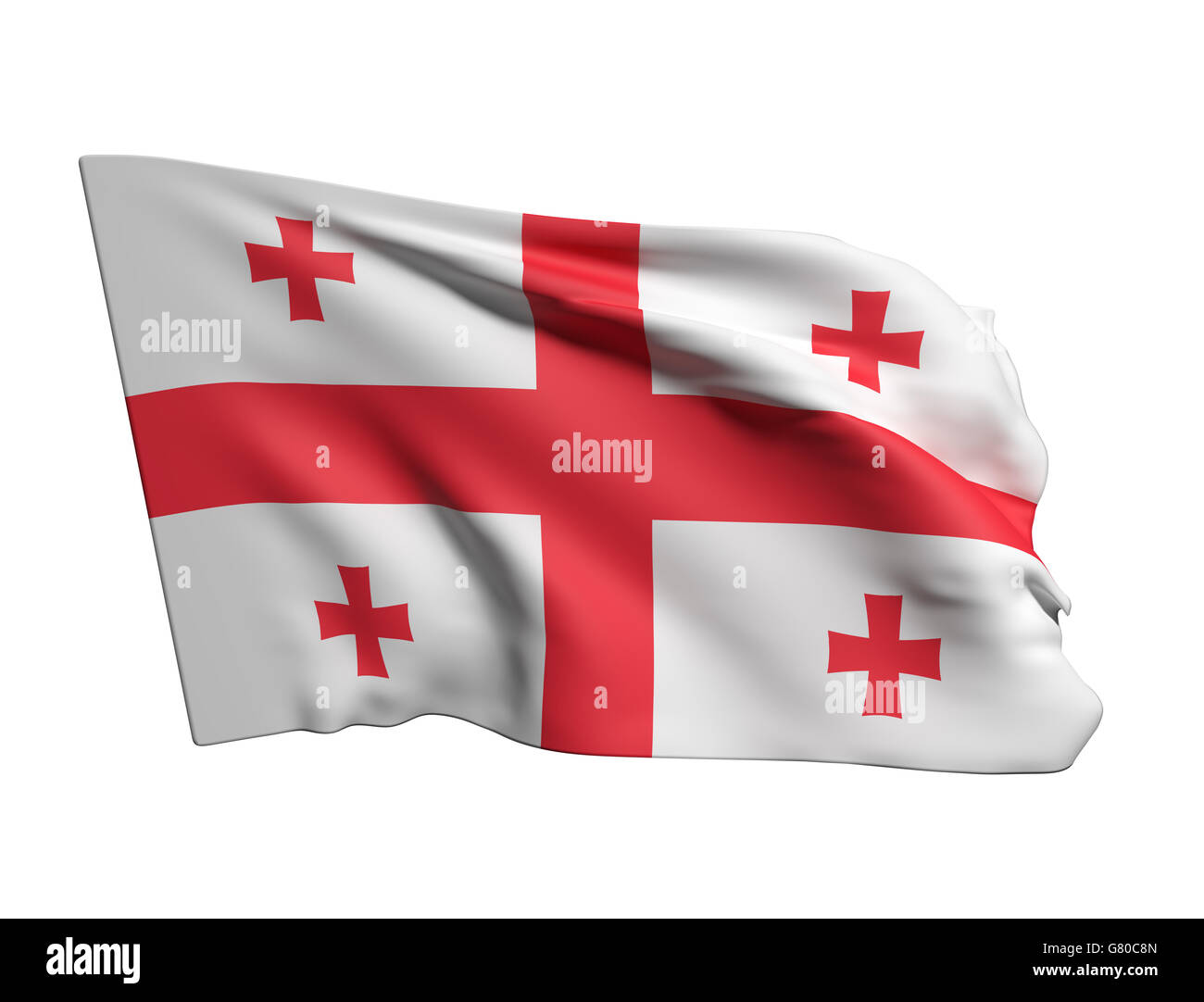 3d rendering of a close-up of volume red and white Georgia flag waving ...