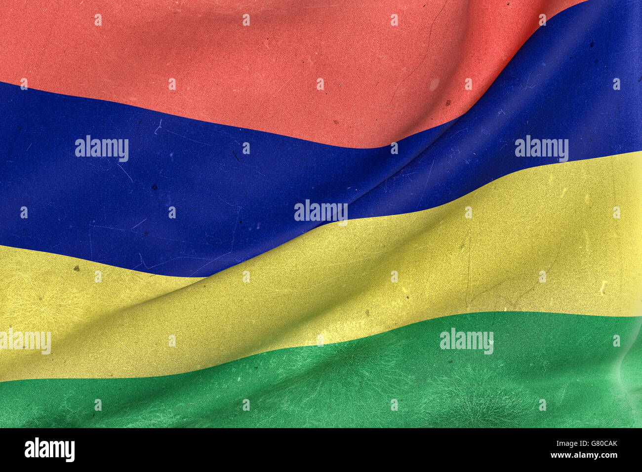 3d rendering of an old and dirty Republic of Mauritius flag waving ...