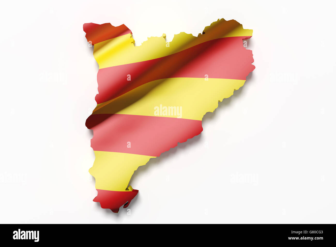 3d rendering of map of Catalonia with Catalonia flag on background ...