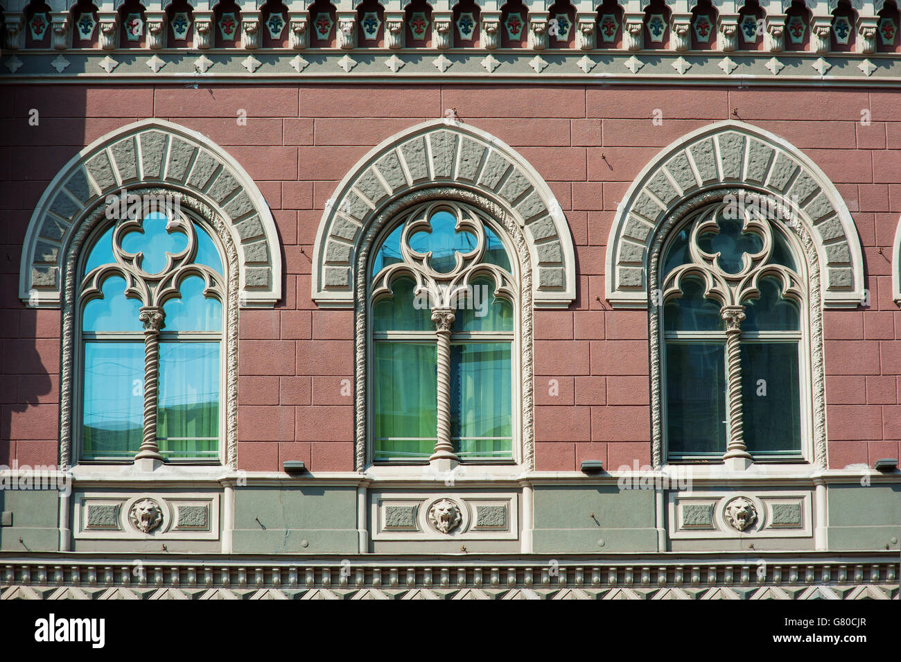 ancient architecture building with three windows in classic style Stock ...