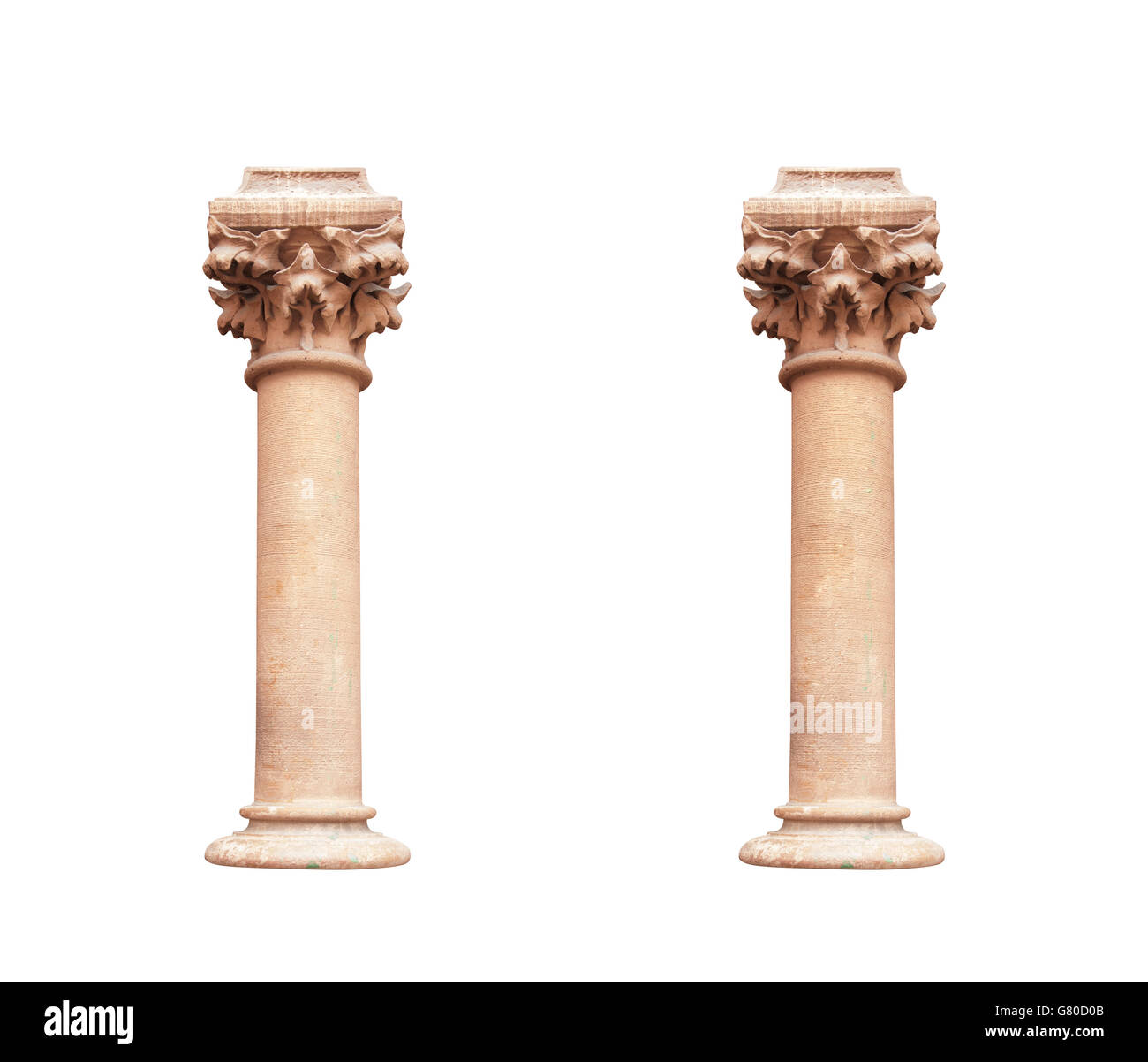 two columns in classical architectural style isolated on white ...