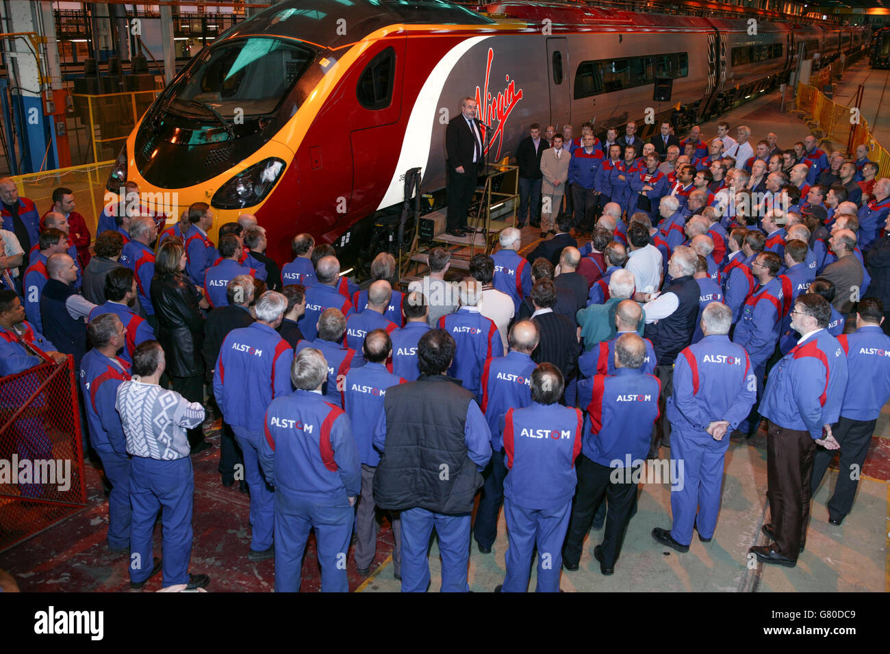 The Alstom workforce pose in front of the last Pendolino train to be ...