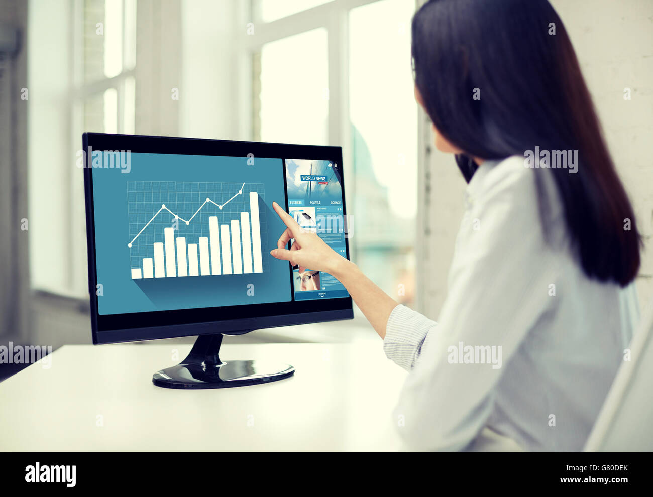 close up of woman with chart on computer in office Stock Photo - Alamy