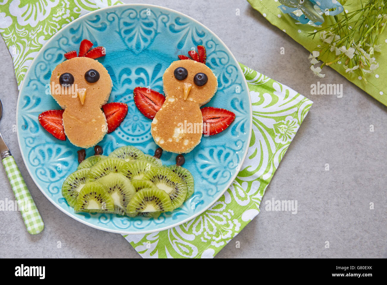 Funny pancakes for kids breakfast Stock Photo - Alamy