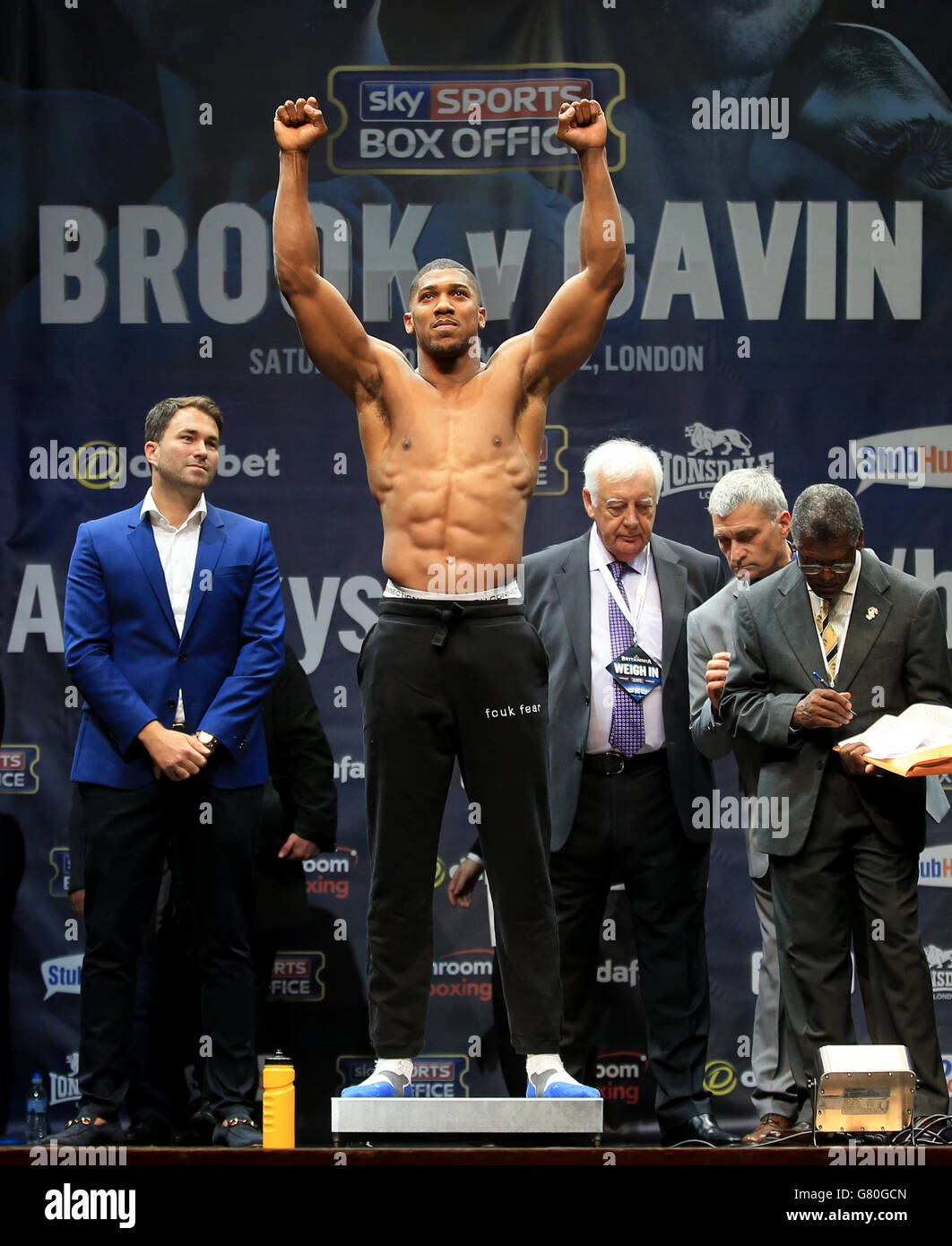 Anthony Joshua during his weigh-in at the O2 Arena, London Stock Photo ...