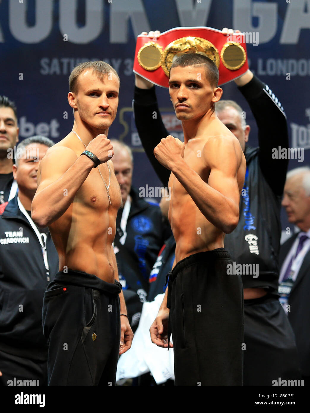 Frankie gavin during their weigh in a the o2 arena hi-res stock ...