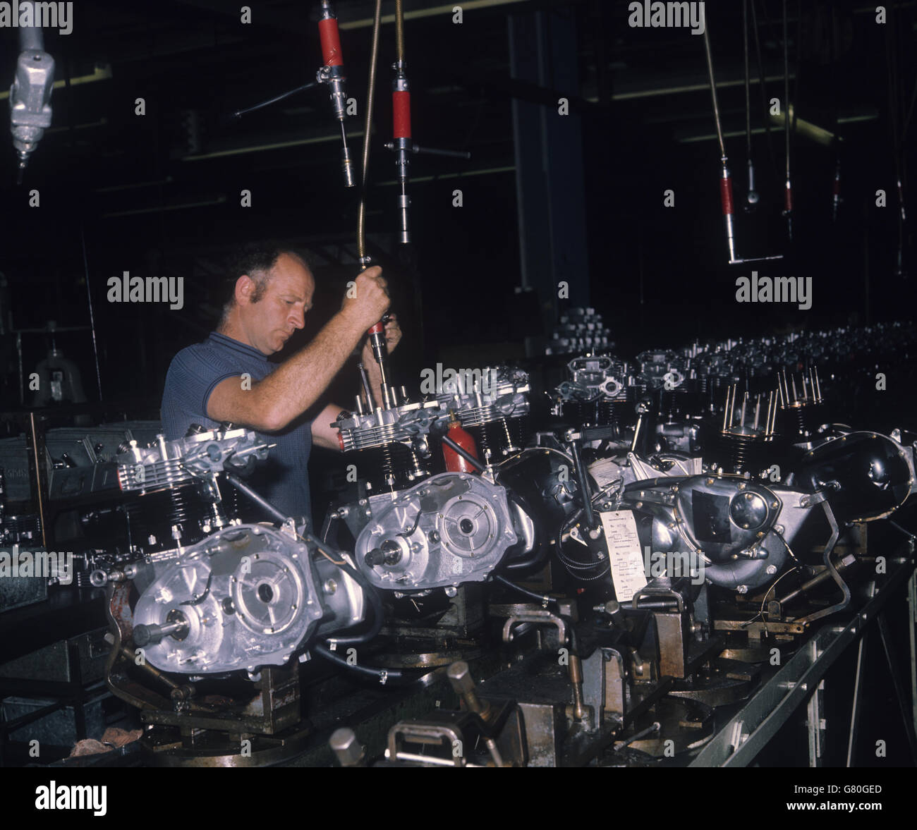 Len Prentice assembling 750cc engines for the Bonneville model at ...
