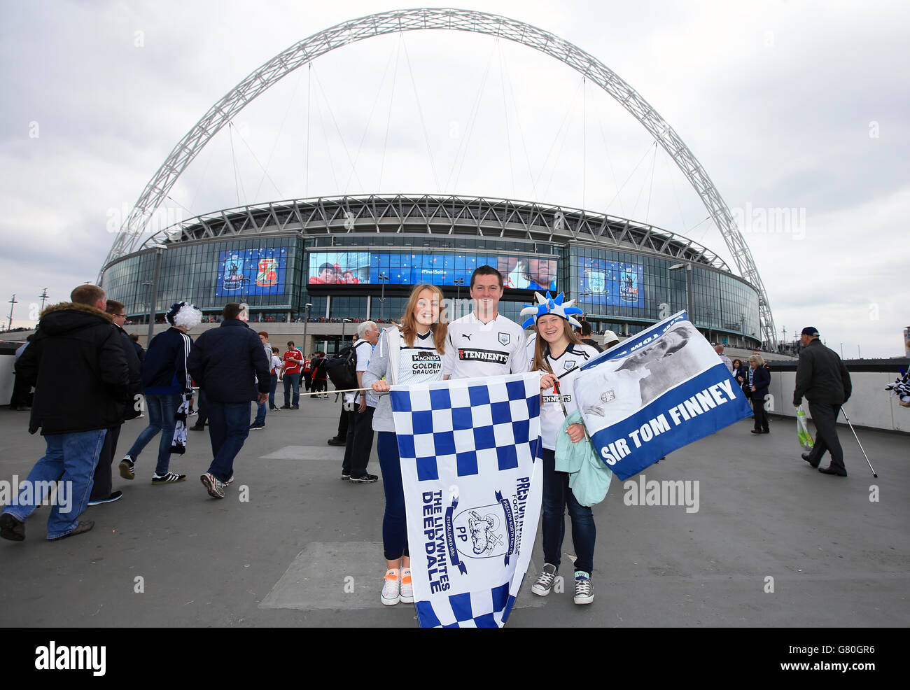 Preston North End fans soak up the atmosphere outside Wembley Stadium ...