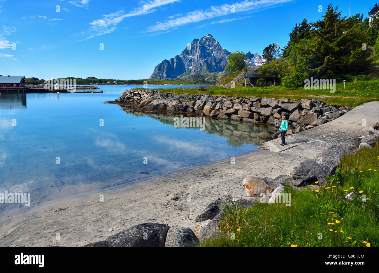 Female figure in blue Vagakalen mountain from Orsvagvaer, Sandvik ...