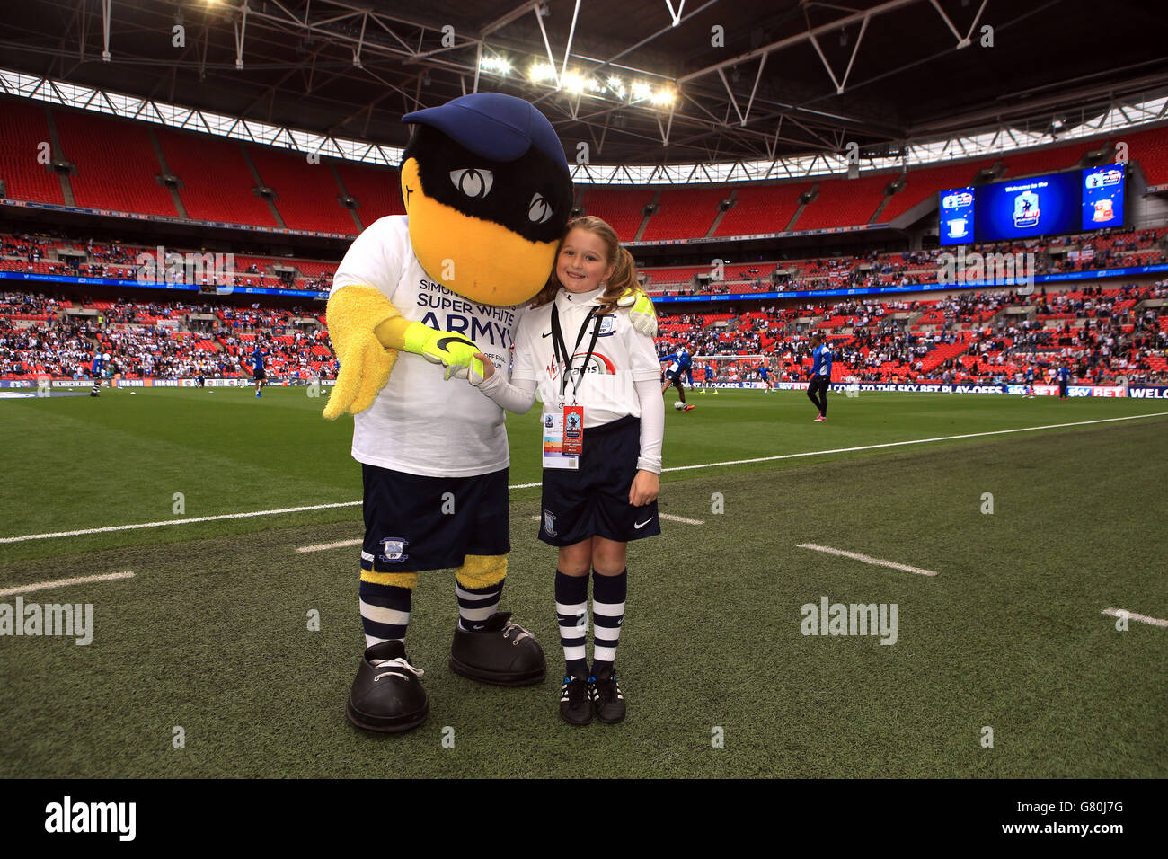 Preston North End club mascot Deepdale Duck with match day mascot Lana ...