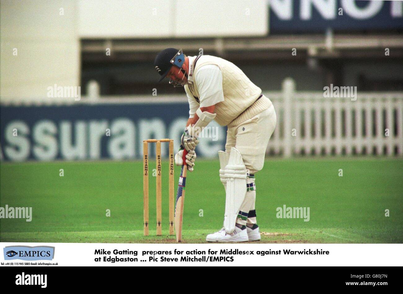 Middlesex's Mike Gatting prepares for actionragainst Warwickshire at ...