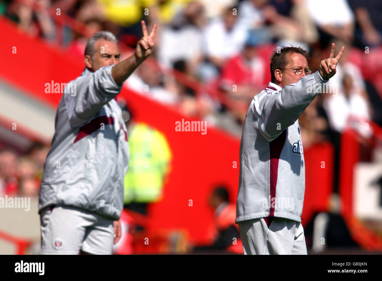 Charlton Athletic manager Alan Curbishley (r) with his coach Mervyn Day ...