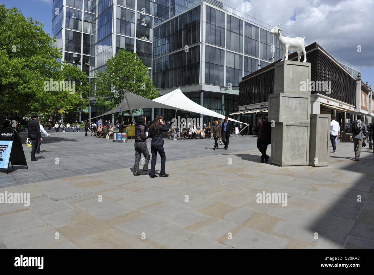 A view of the Old Spitalfields market square, near Liverpool Street ...
