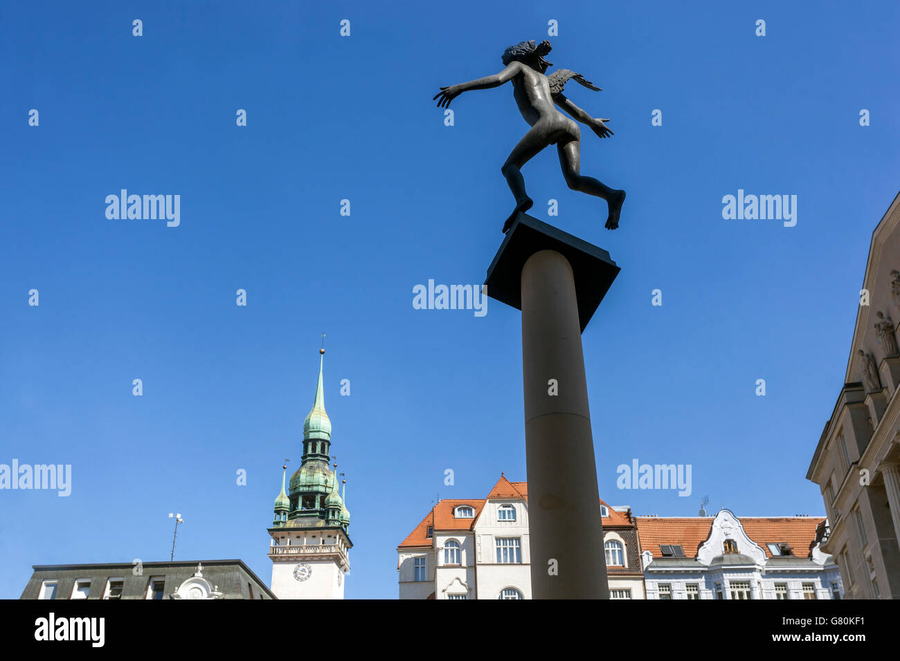 Brno cabbage market square, Statue of W. A. Mozart, author Kurt Gebauer ...