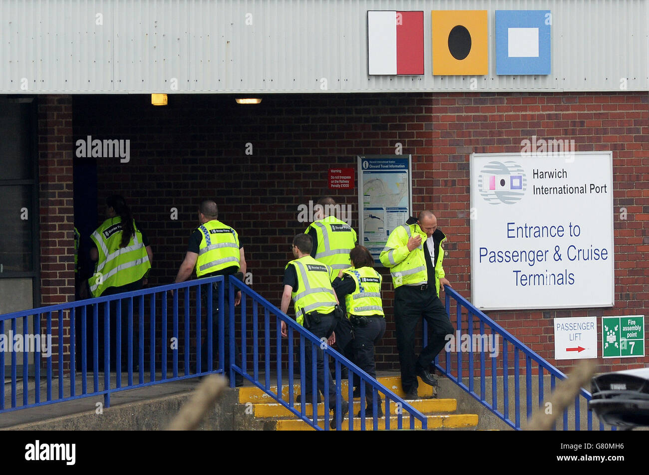 Border Force staff at Harwich International port in Essex, as 68 people ...
