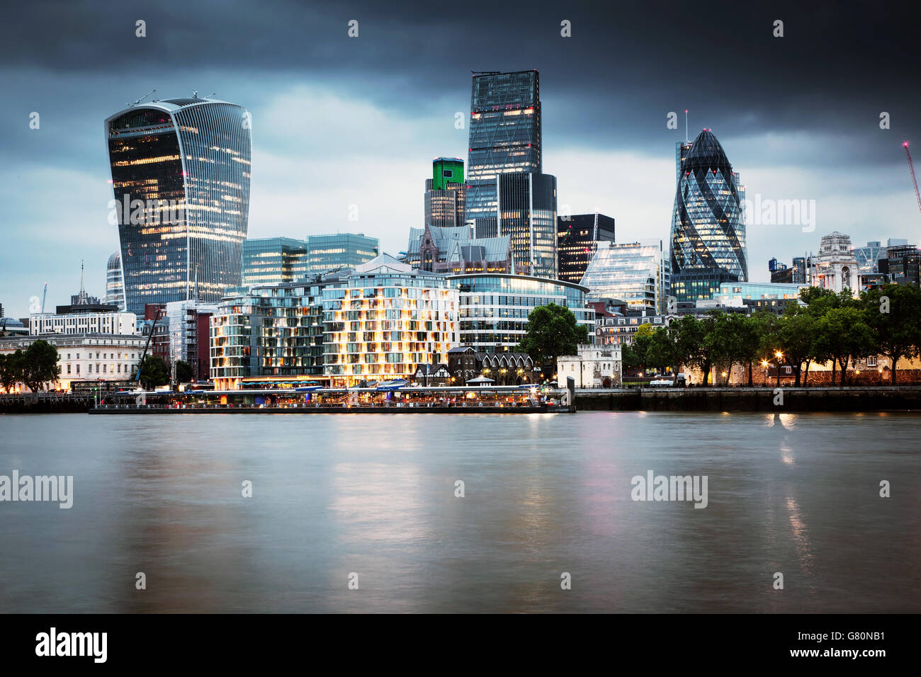 Panoramic view over London from the Tower Bridge to the City across the ...