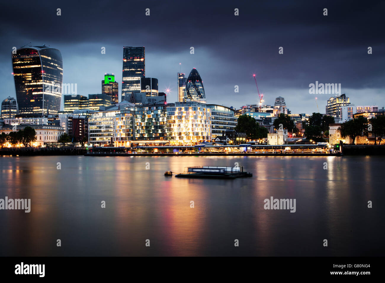 Panoramic view over London from the Tower Bridge to the City across the ...