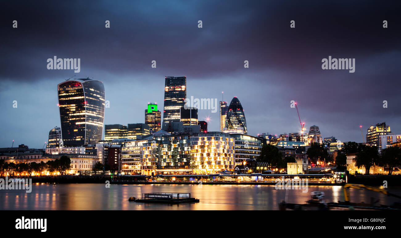 Panoramic view over London from the Tower Bridge to the City across the ...