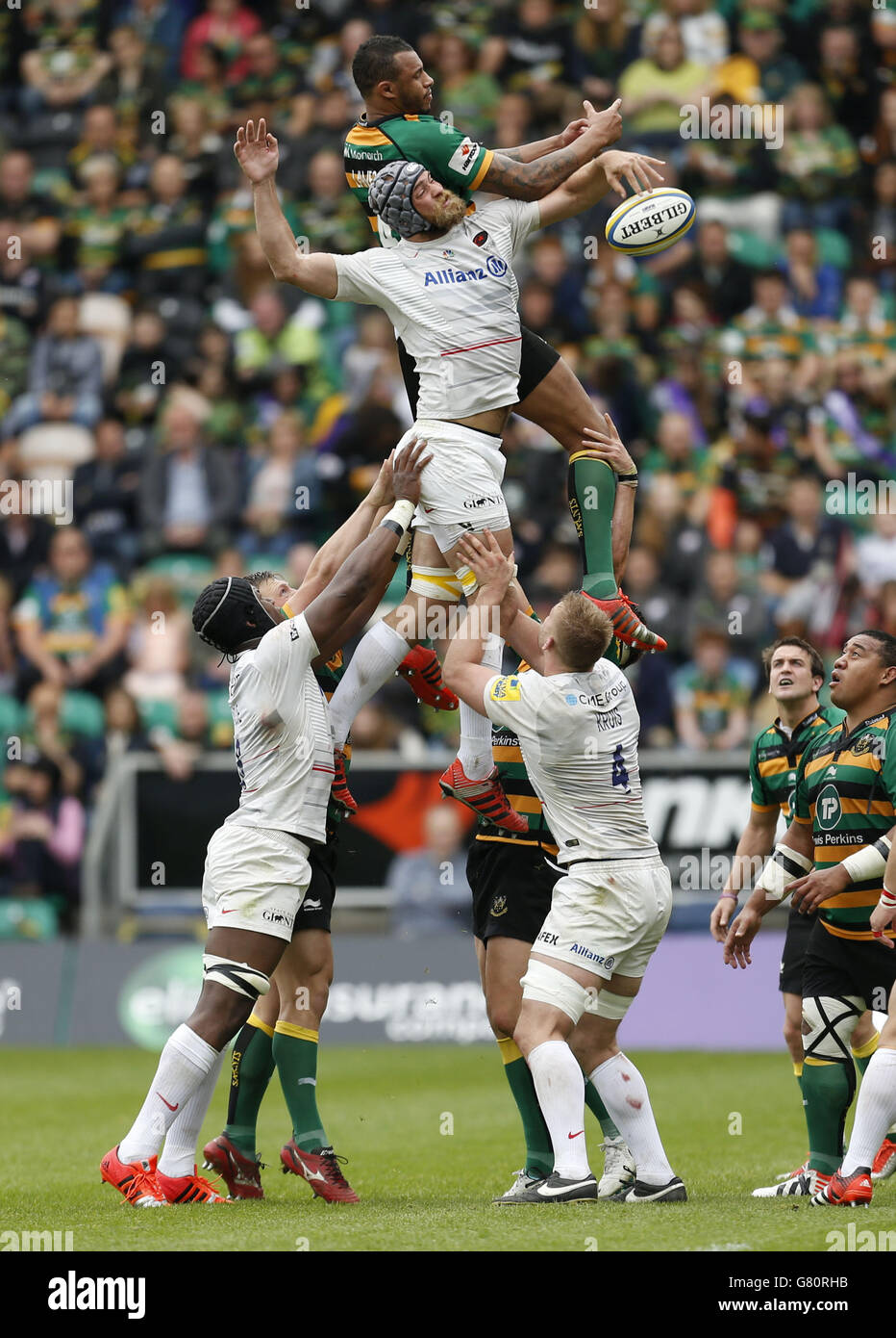 Northampton Saints' Courtney Lawes and Saracens' Alistair Hargreaves ...