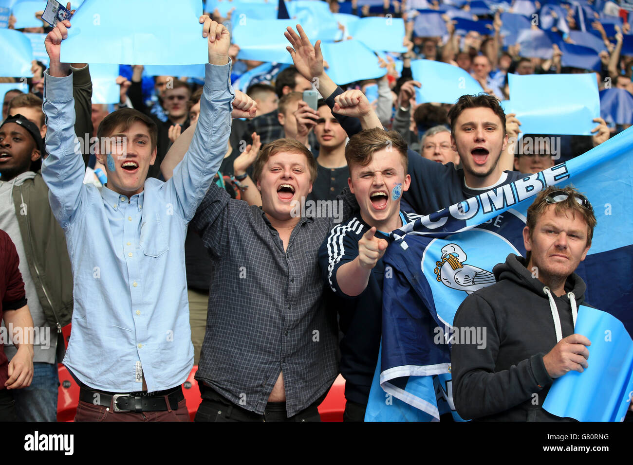 Wycombe Wanderers fans show their support in the stands before the Sky ...