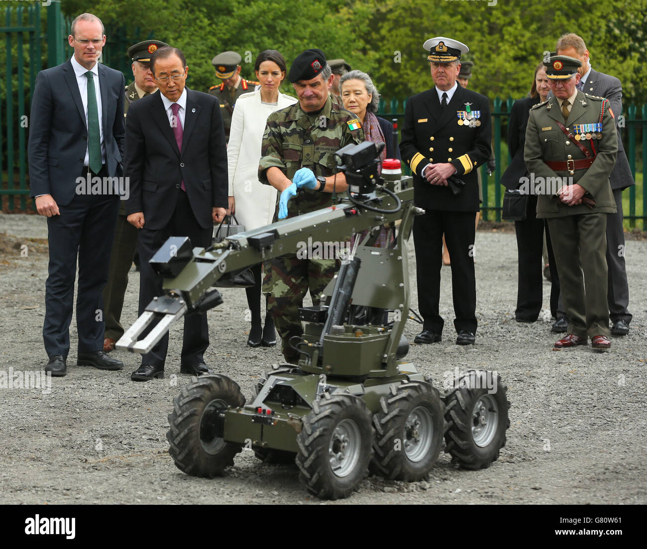 Secretary General of the United Nations Ban Ki-moon is shown a bomb ...