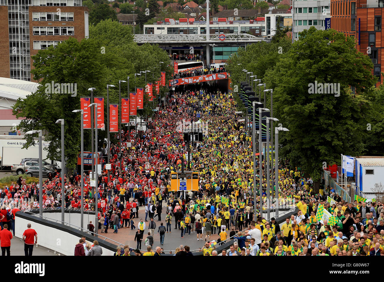 Middlesbrough and Norwich City fans make their way up Wembley Way to ...