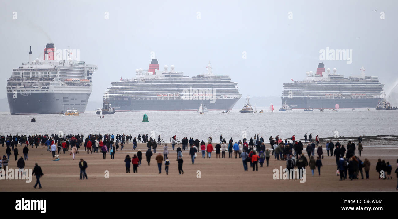 (Left to right) Cunard ocean liners Queen Mary 2, Queen Victoria and ...