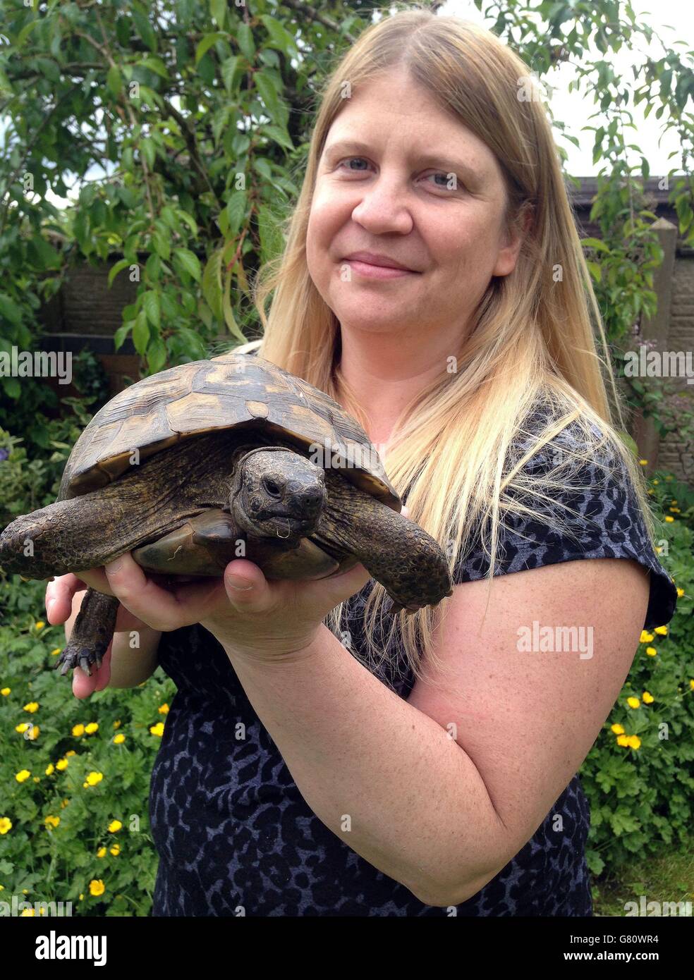 Debbie Acton, 42, of Barnacle in Warwickshire, with her tortoise Bobby ...