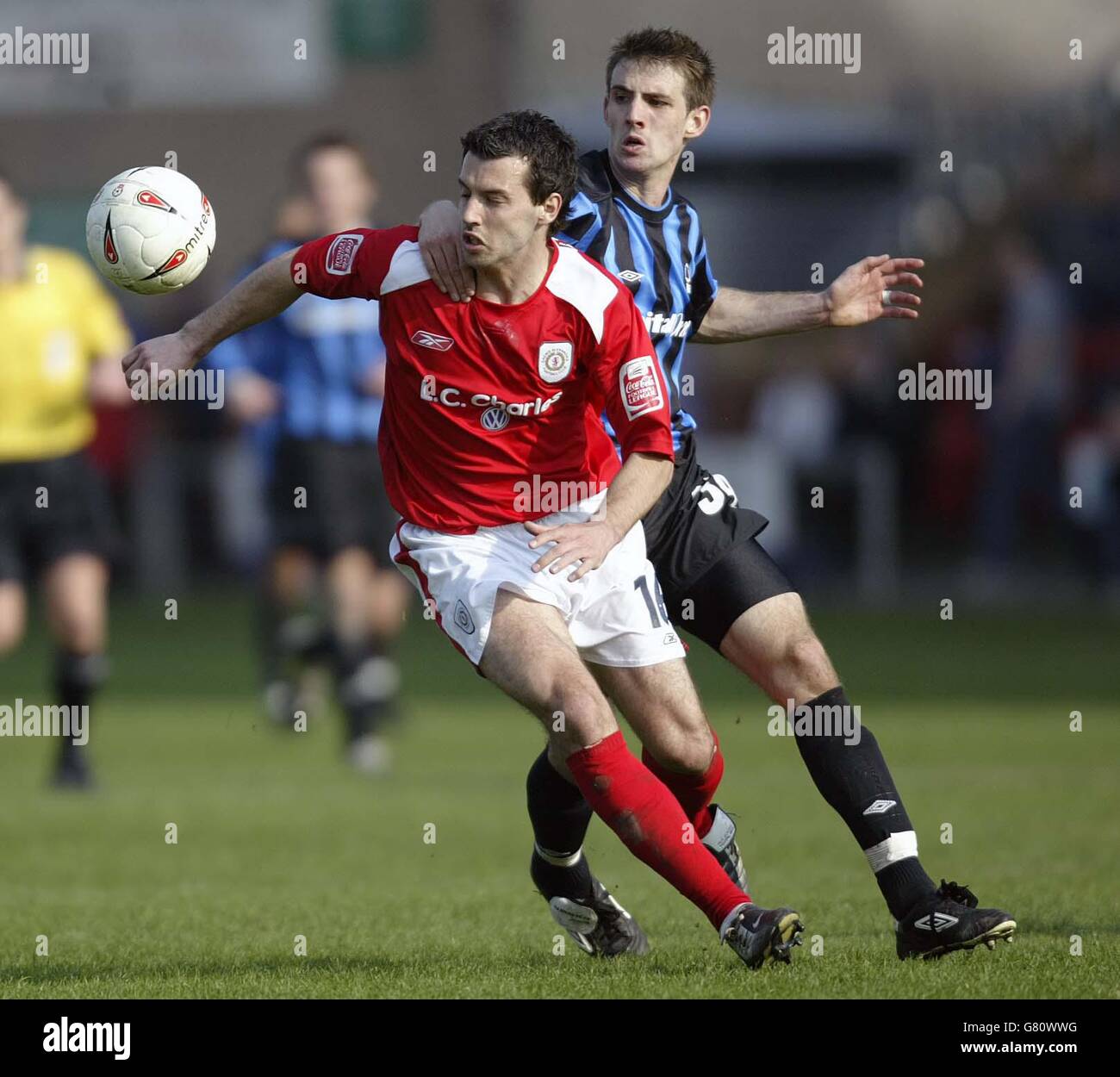 Crewe Alexandra's Anthony Tonkin and Nottingham Forest's Scott Dobie ...
