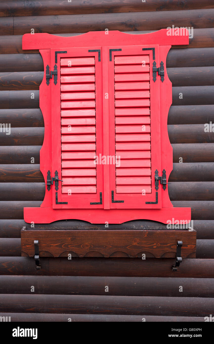 different tupe of wooden window guard mounted on lodge cabin Stock ...