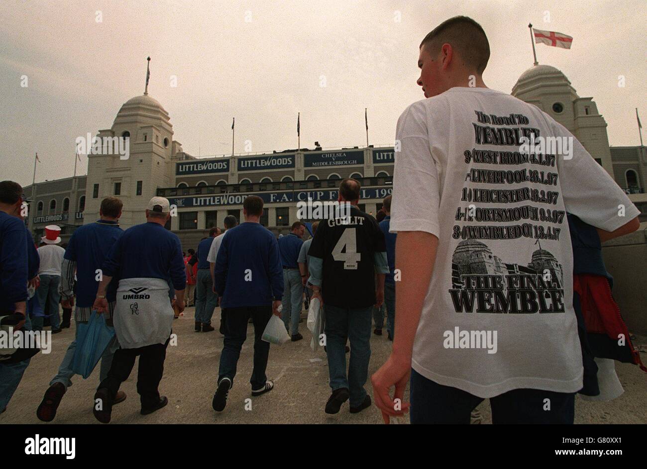 Chelsea fans on the road to Wembley before the game with Middlesbrough ...