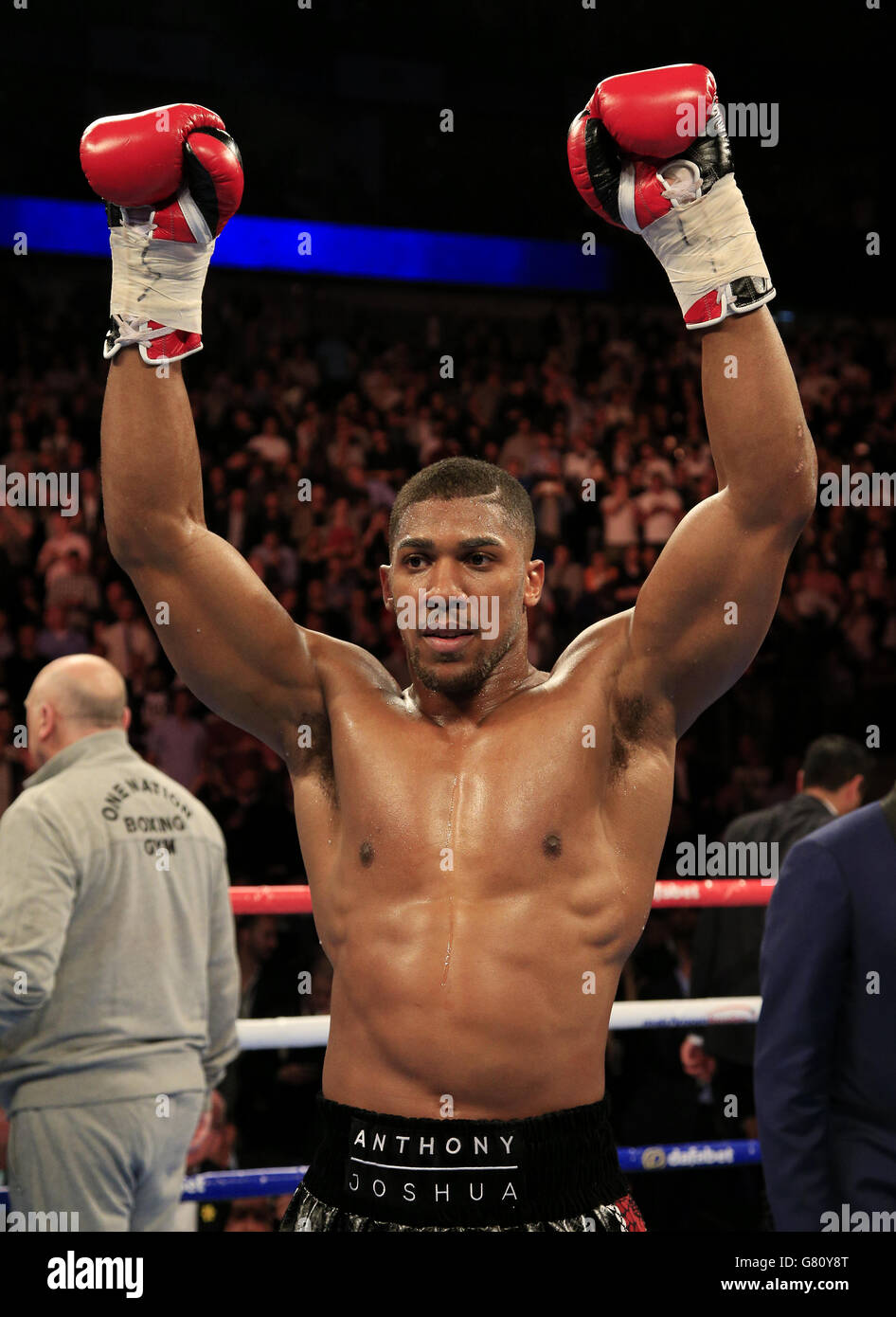 Anthony Joshua celebrates defeating Kevin Johnson in their WBC ...