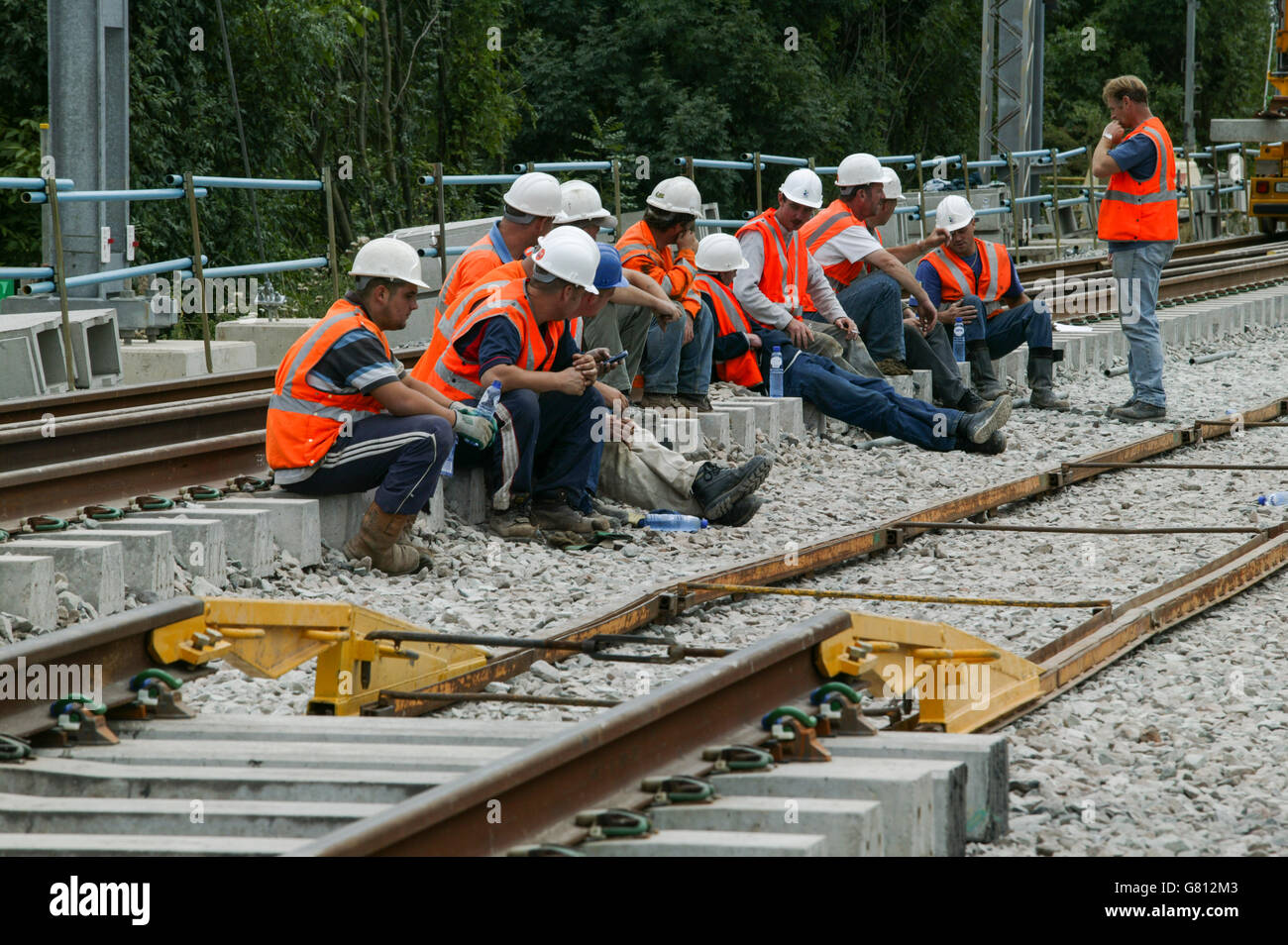 Workers having a break at Bourne End as part of the West Coast Main ...