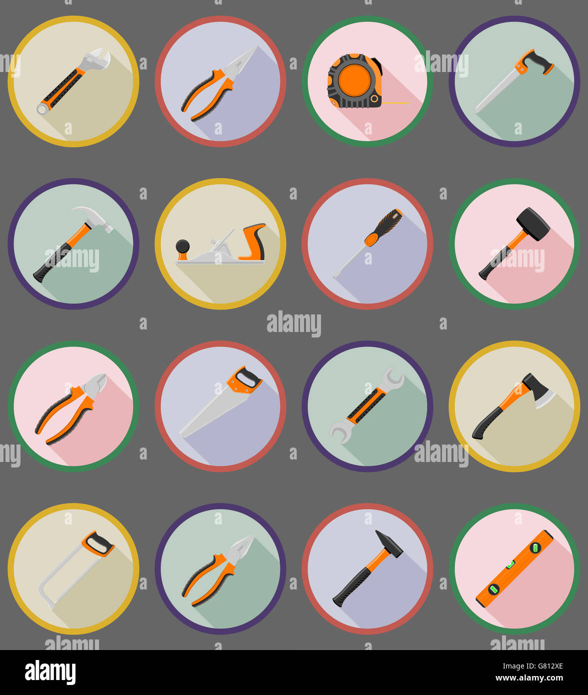 repair and building tools flat icons illustration isolated on white ...