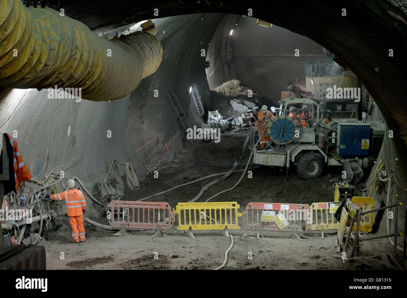 Construction work at the escalator slope for the Bond Street Crossrail ...